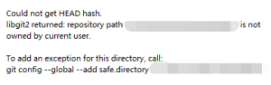 Could not get HEAD hash.libgit2 returned: repository path is notowned by current user. – 月半猪博客
